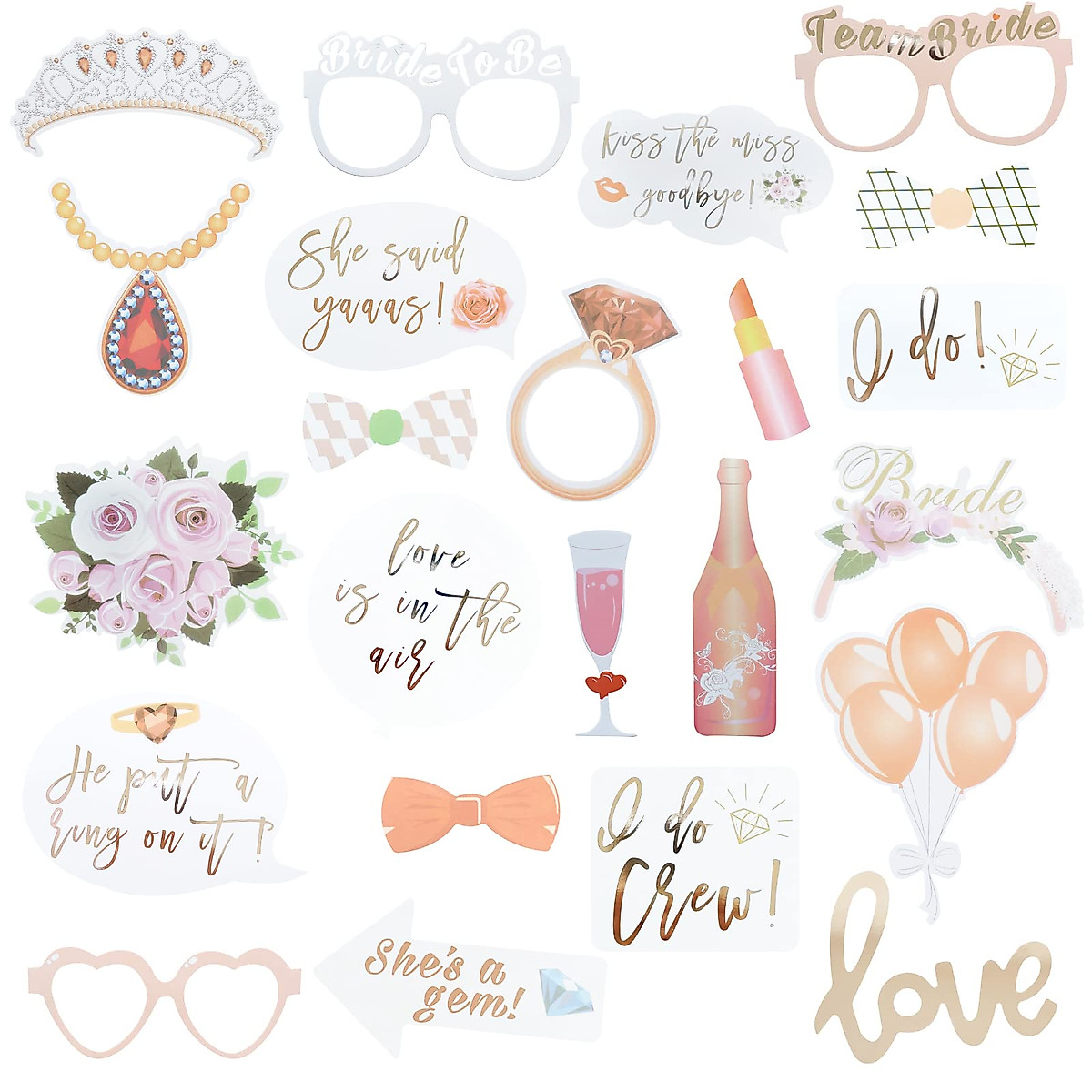 Wedding Photo Booth Props, 23 Pieces Bridal Shower Photo Booth Prop Wedding Photo Props for Bachelorette Props Wedding Shower Party Supplies