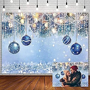 AIBIIN 7x5ft Winter Christmas Backdrop for Photography Blue Bell Glitter Bokeh Snowflake Snow White Pearl Photography Background Holiday Kid Family Portrait Xmas Tree Banner Photo Booth Studio Props