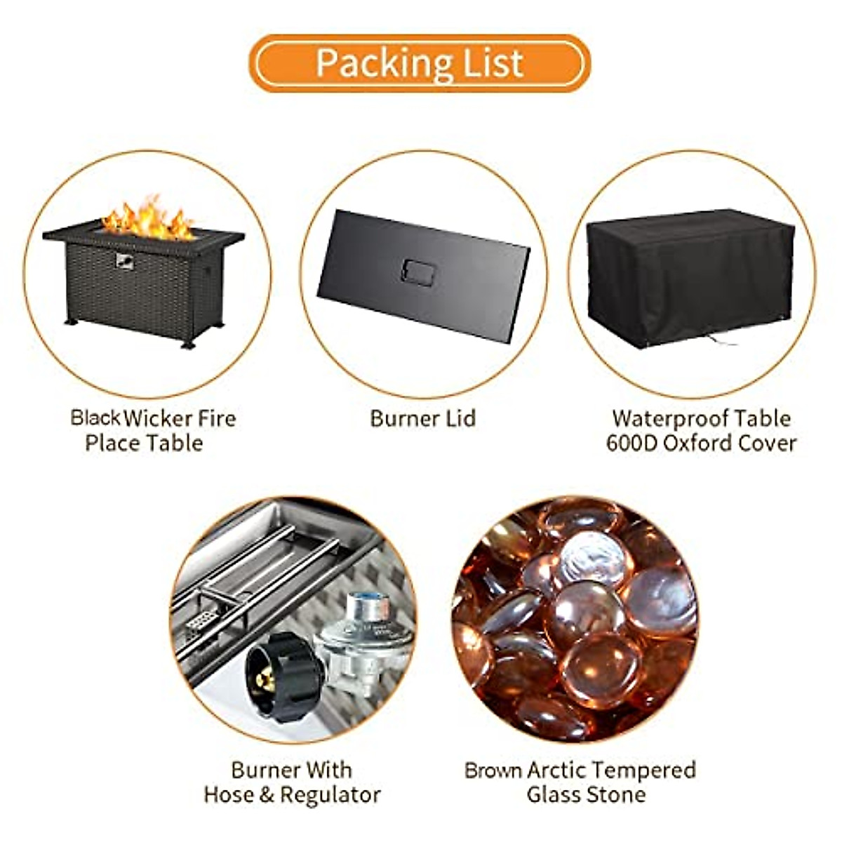 HOMREST Propane Fire Pit Table, Gas Fire Pits for Outside, 44 Inch 50,000 BTU Smokeless Firepit for Outdoor Patio, CSA Approved, Auto-Ignition Adjustable Flame, with Lid, Waterproof Cover, Glass Beads