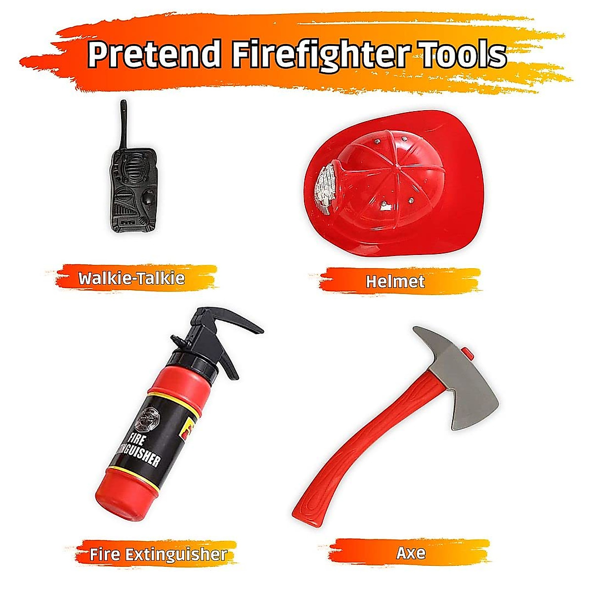 Firefighter Costume for Kids - Fireman Toddler Dress Up Set for Pretend Play or Birthday Party - Red Fire Fighter Uniform with Accessories for Boys and Girls