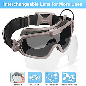 XImybst Airsoft Goggles Anti Fog, Tactical Goggles with Fan and Interchangeable Lens, Military Shooting Safety Goggles & Glasses for Cycling Paintball Hunting Motorcycle (DE)