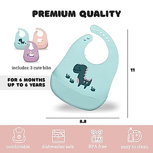 Silicone Baby Bibs with Food Catcher (Set of 3) - BPA Free Plastic, Durable and Adjustable Bib - Silicone Bibs for Babies, Toddlers, Boys, and Girls- Rubber Bibs - Silicone Baby Bibs with Pouch