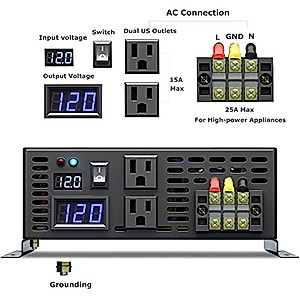 Reliable 3000W High Efficiency Pure Sine Wave Solar Power Inverter 12V 120V 60Hz Power Converter LED Display