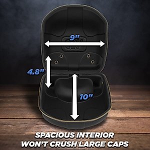 CASEMATIX Hat Travel Case for up to 5 Baseball Caps with Crush-Resistant Hard Shell Outer, Adjustable Shoulder Strap and Comfortable Handle - Portable Hat Case Carrier for Travel and Hats Storage