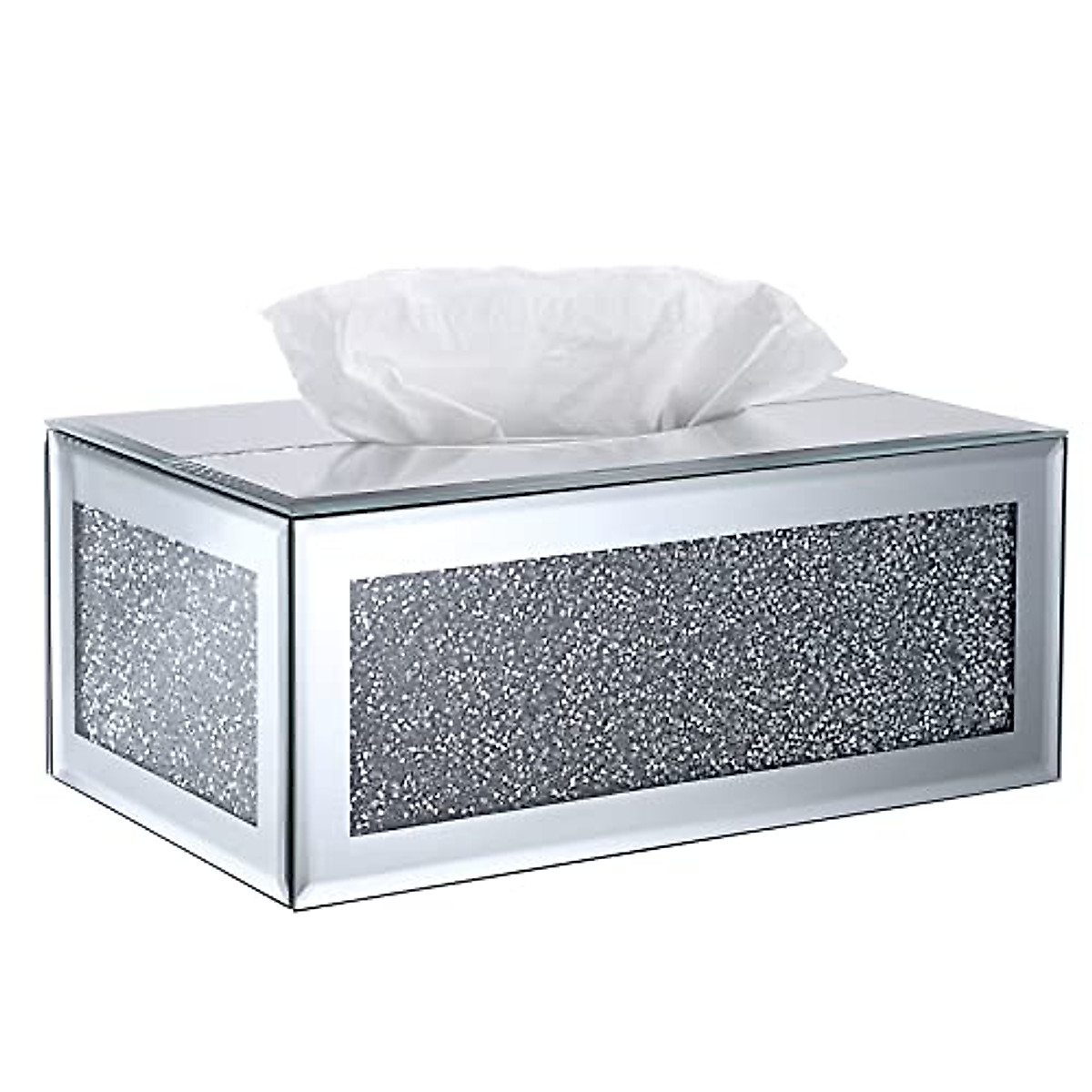 Sumnacon Crystal Tissue Box Cover - Decorative Glass Tissue Box Holder, Sparkling Facial Tissue Holder for Bathroom Living Room Dresser Night Stand Desk Table Office Home Decor, (10.2 x 6.3 Inch/Rectangular, Silver)