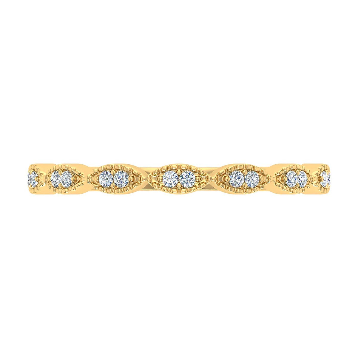 FINEROCK 1/10 Carat (ctw) 14K Yellow Gold Diamond Ladies Swirl Stackable Anniversary Ring (Ring Size 7) (I1-I2 Clarity)
