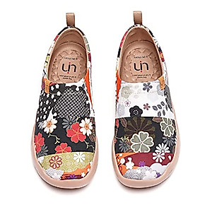 UIN Women's Casual Loafers Travel Painted Walking Slip On Lightweight Comfortable Canvas Fashion Sneakers Hana (42)