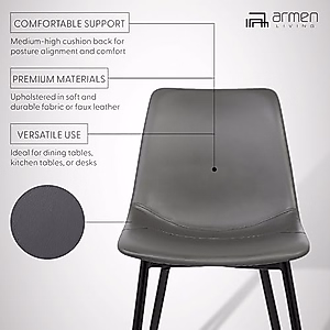 Armen Living Monte Mid Century Modern Dining Accent Chair for Table Kitchen Desk Vanity in Charcoal Gray Faux Leather with Black Metal Legs