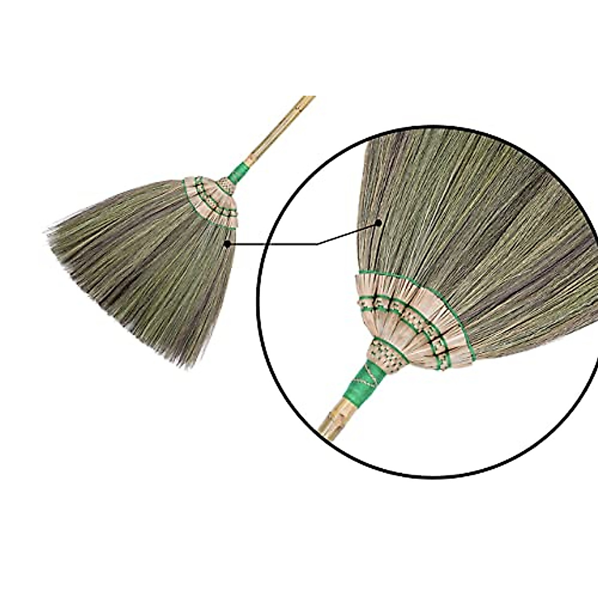 Outdoor Broom for Floor Cleaning – Handmade Natural Grass Broom – Authentic Asian Broom with Bamboo Stick – 2-Piece Adjustable Length Handle – Ideal for Indoor, Outdoor, Décor
