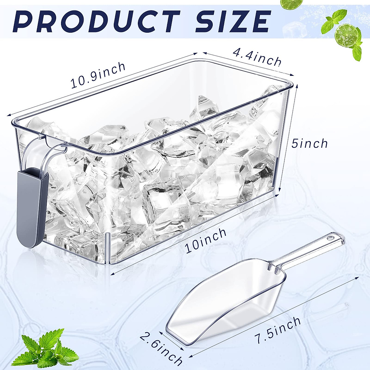 4 Set Clear Plastic Storage Bin with Scoop Clear Freezer Ice Bin with Pull out Handle Ice Container for Freezer Organizer Plastic Utility Ice Scoop Plastic Scoops for Dry Goods Kitchen Fridge Cabinet