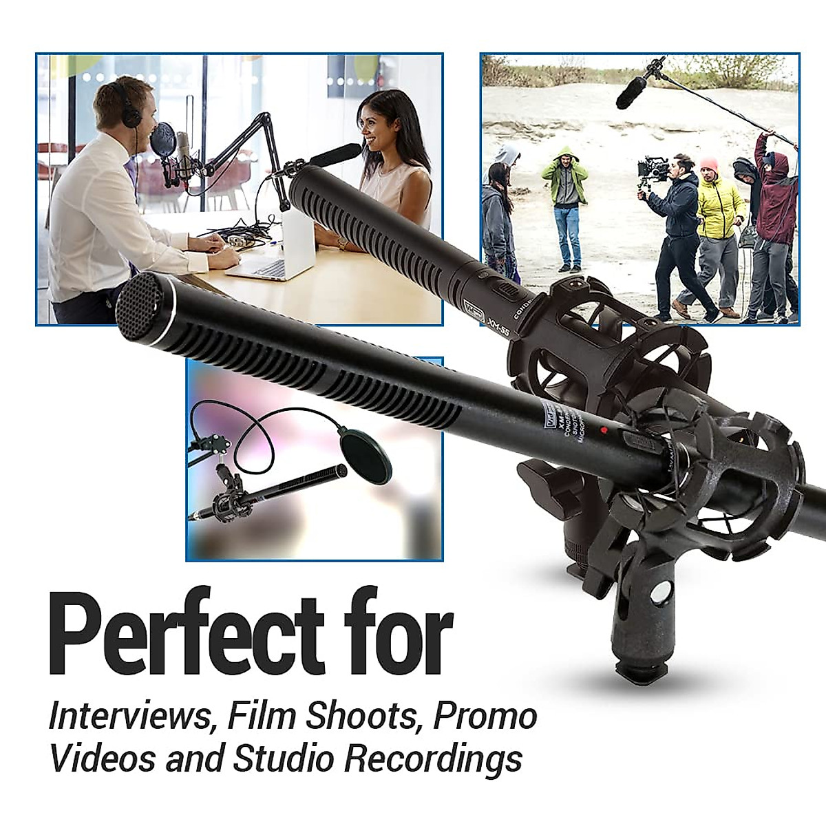 VidPro XM-55 13-Piece Professional Video & Broadcast Unidirectional Condenser Shotgun Microphone Kit - Complete Set Includes 2 Mounts Adapters Cables and More Perfect for Indoor and Outdoor Recording