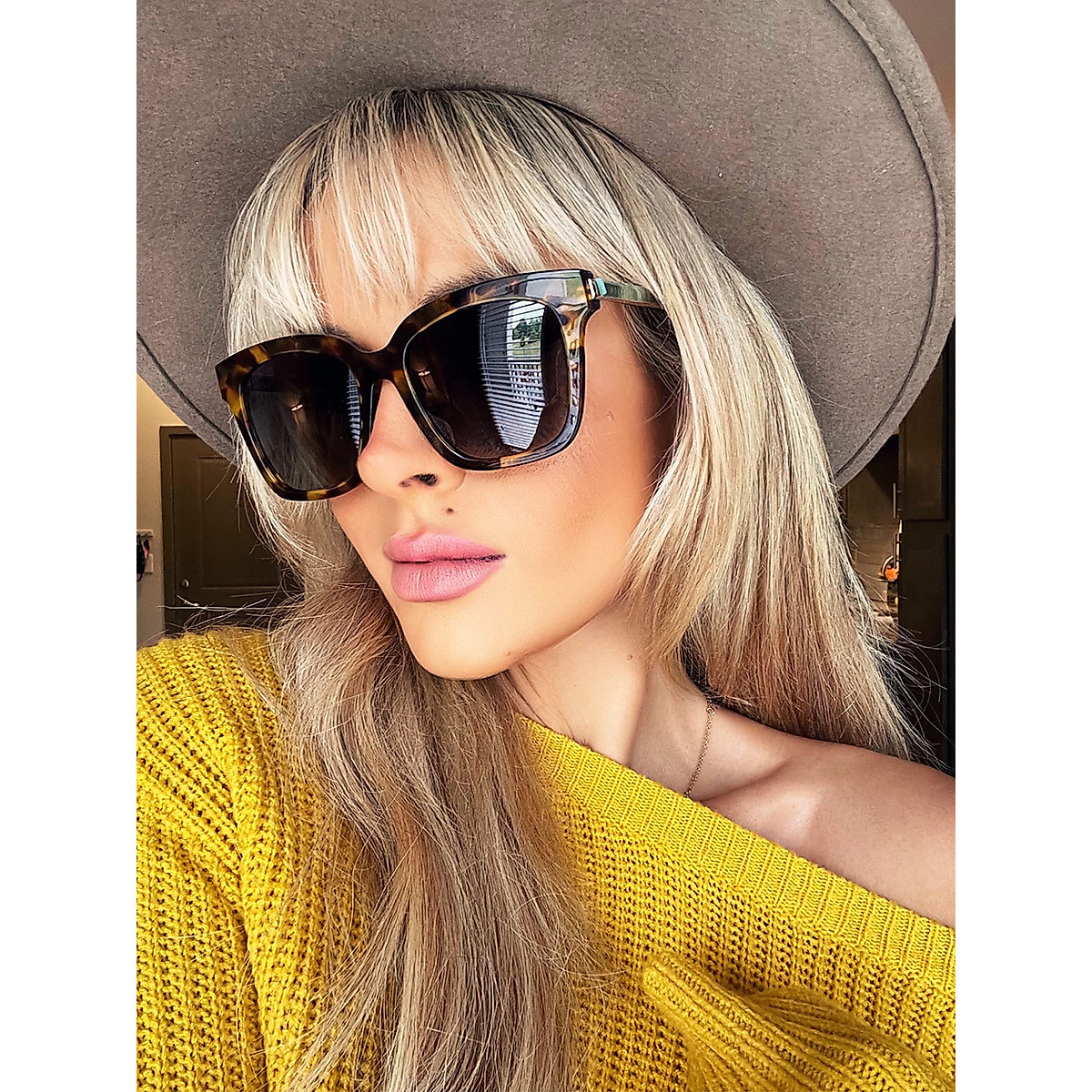 DIFF Bella Designer Square Oversized Sunglasses for Women UV400 Polarzied Protection w/giftable travel case, Amber Tortoise + Steel Gradient