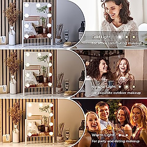ZL ZELing Vanity Mirror with Lights,Tabletop Makeup Mirror with 9 LED Lights Smart Touch Control 3 Colors Light 360°Rotation
