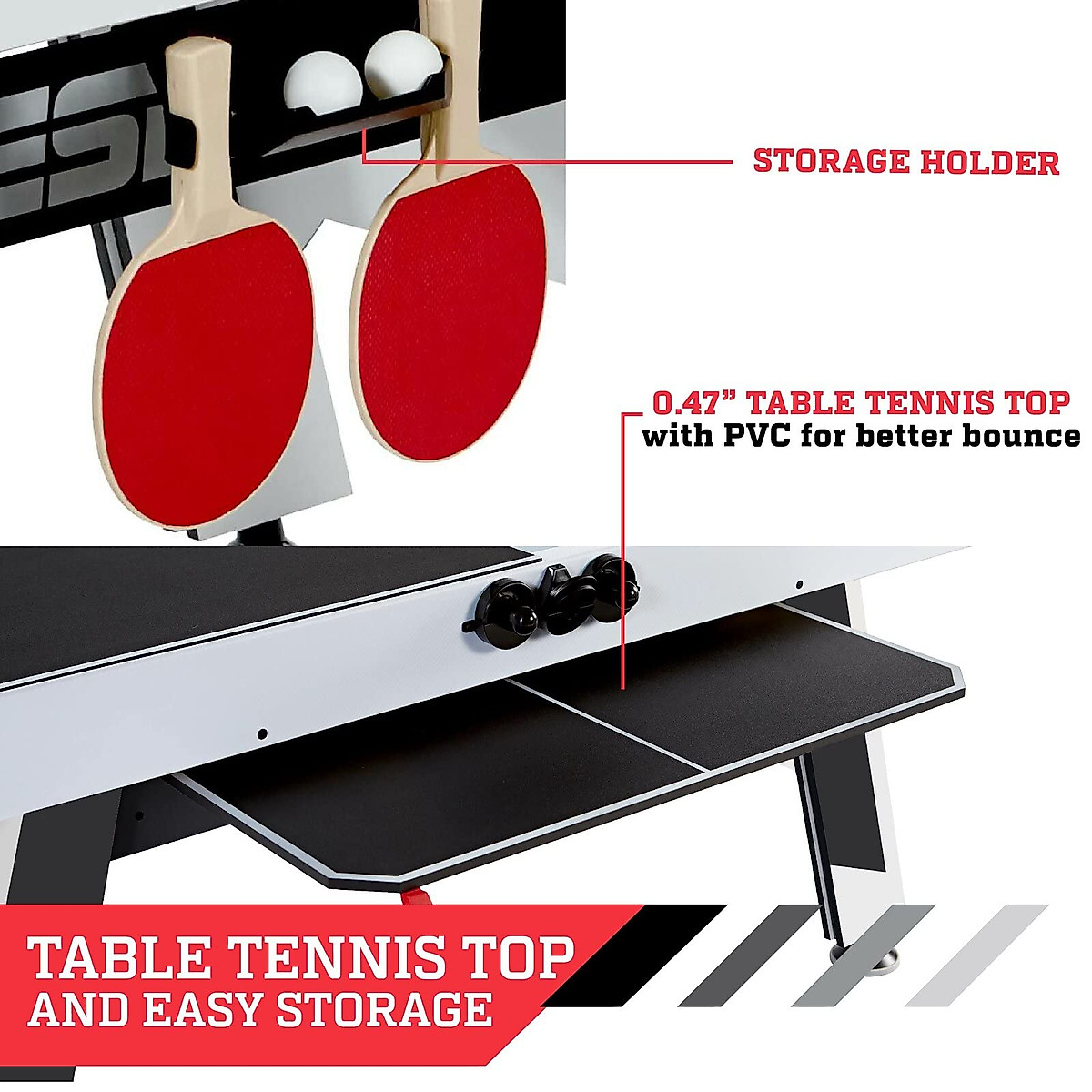 Air Hockey Game Table with Table Tennis Top Set ESPN 72 inch Power Play 2 in 1 for Kids & Adults Arcade Style LED Electronic Scorer Includes Accessories 2 Pushers & 2 Pucks, for Game Room Garage White