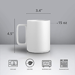 E-liu Porcelain Tea Mugs Coffee Mug Set, Large 15 Ounces Cups for Coffee, Tea, Cocoa, and Mulled Drinks, Set of 6, White