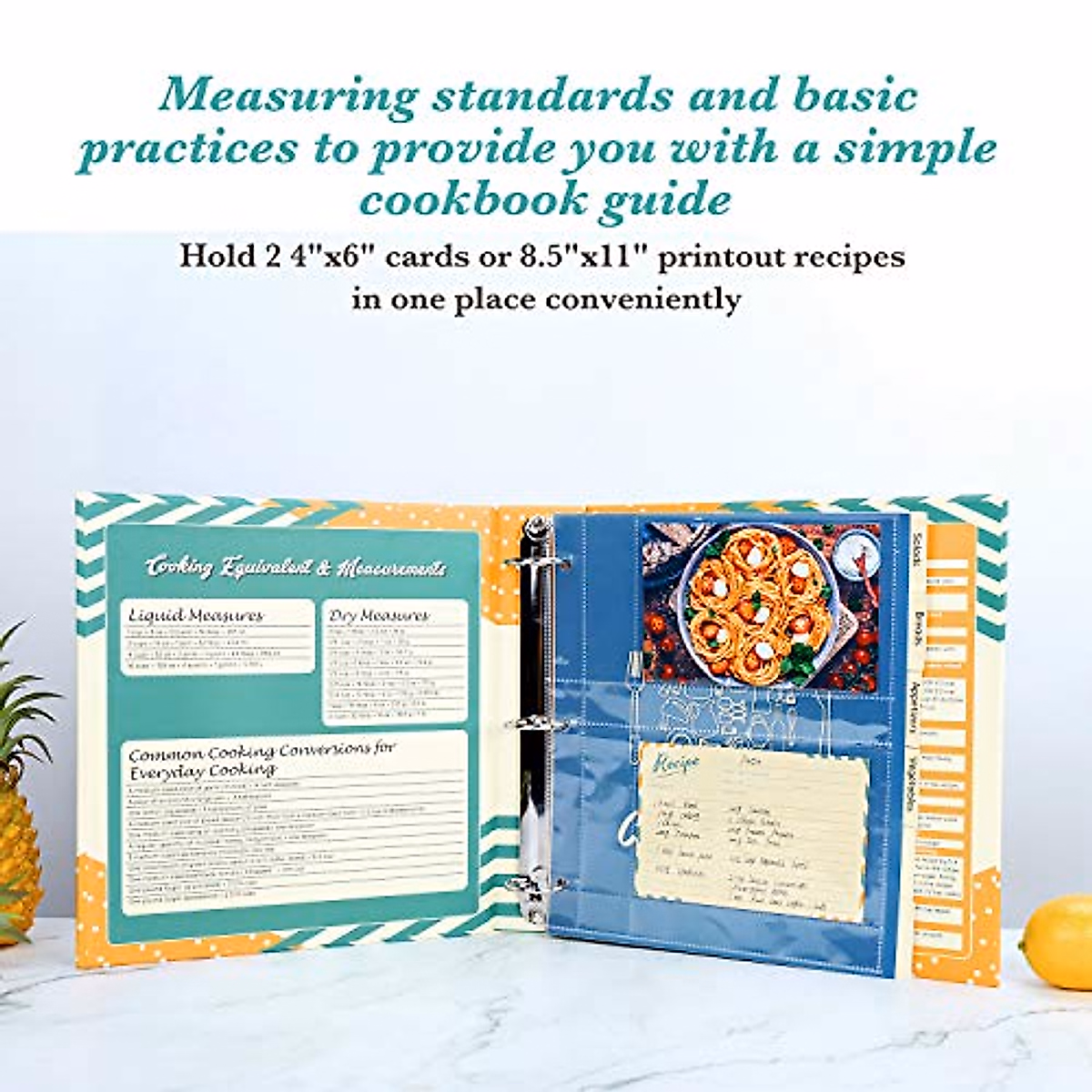 Recipe Binder Kit with Cards - 3 Ring Full Page Recipe Book Binder 8.5"x11", 60 4X6 Recipe Cards, Card Protectors, Dividers and Labels for Family Recipe Organizer, Cook with Love Design