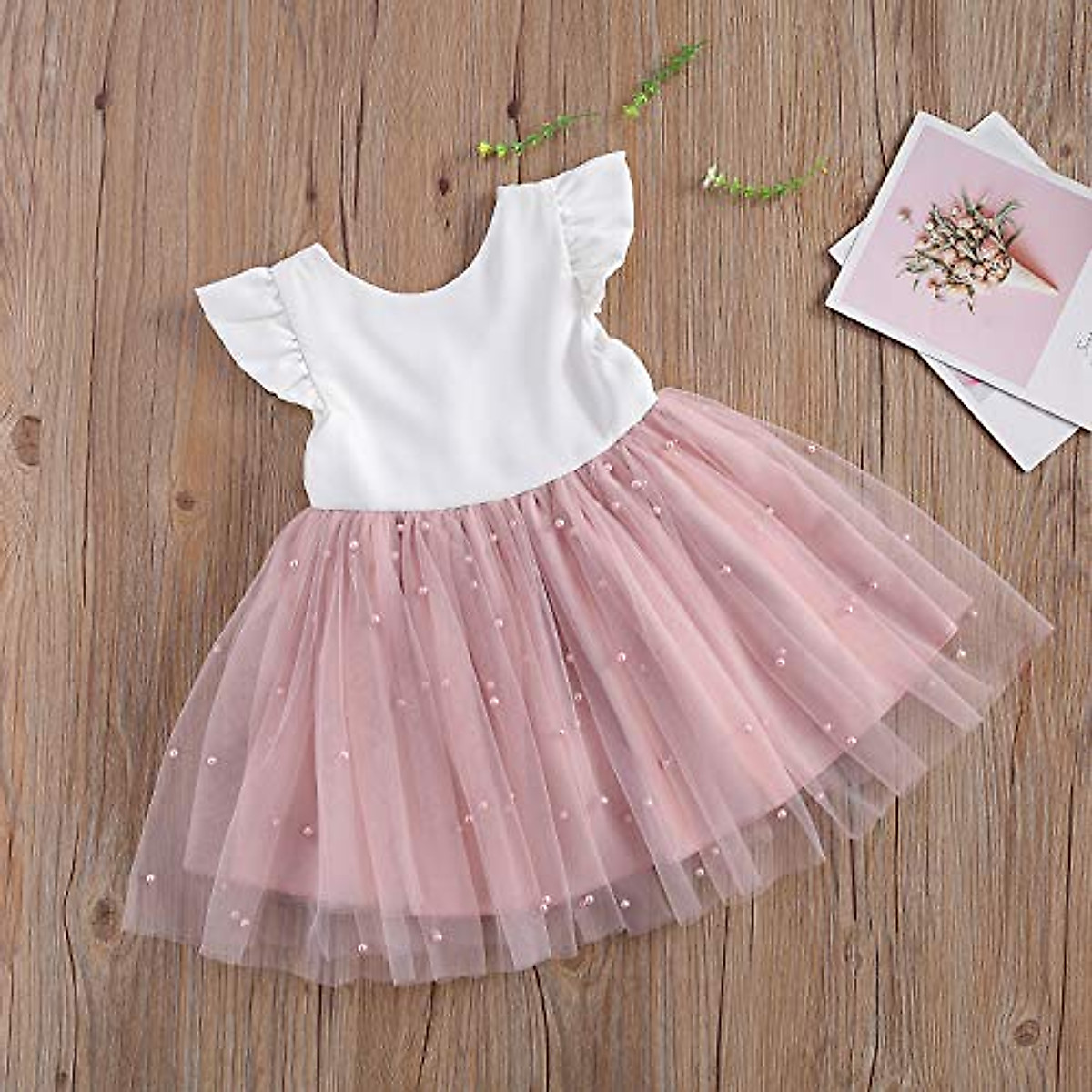 Leesiy Newborn Baby Girls Xmas Dress Red Rose Flower Lace Ruffle Bubble Tulle Princess Dress Wedding Party Easter Day Dresses (Wedding Party-Pink, 1-2Years)