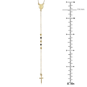 Kooljewelry 14k Yellow Gold Black Spinel Rosary Adjustable Length Necklace (adjusts to 17 or 18 inch)