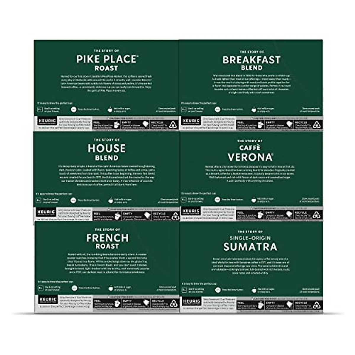 Starbucks K-Cup Coffee Pods—Medium & Dark Roast Variety Pack for Keurig Brewers—100% Arabica—6 boxes (60 pods total)