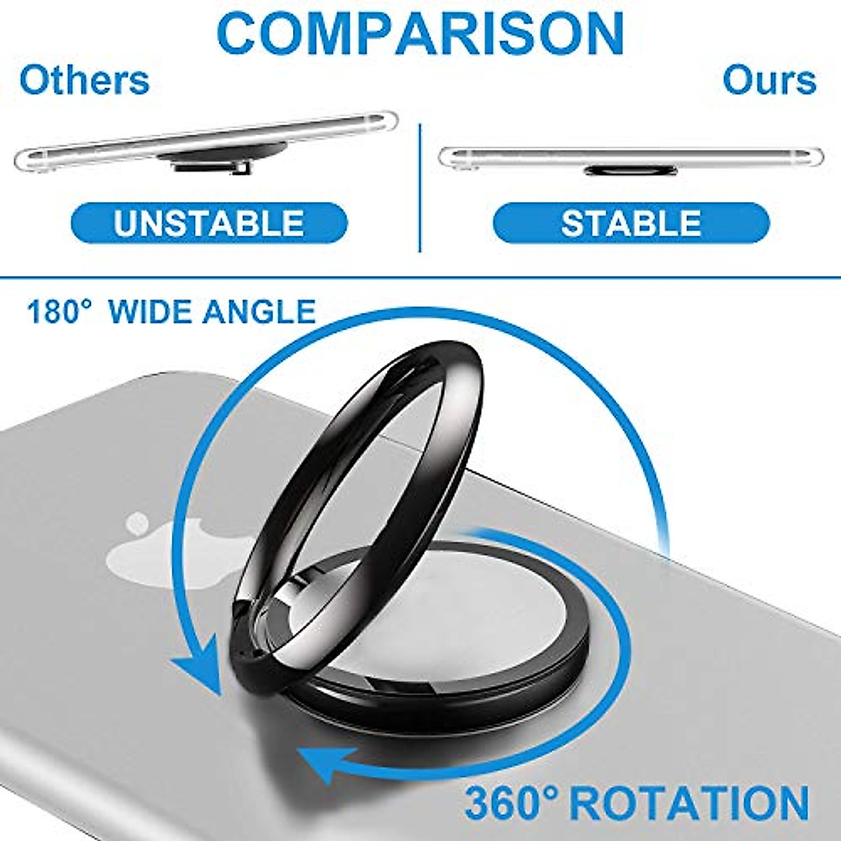 Rngeo Finger Ring Stand & Magnetic Mount Set, Pack of 4 Universal Thin 360 Degree Rotation Phone Rings & Air Vent Cell Phone Holder for Car, Compatible with All iPhone & Android Smartphones