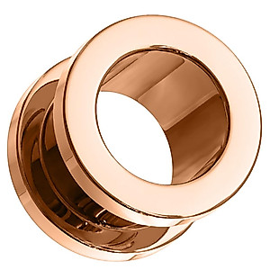 11/16 Inch 18MM Rose Gold Anodized Over 316L Surgical Steel Flesh Tunnel Double Flared Ear Plugs - Sold by Piece