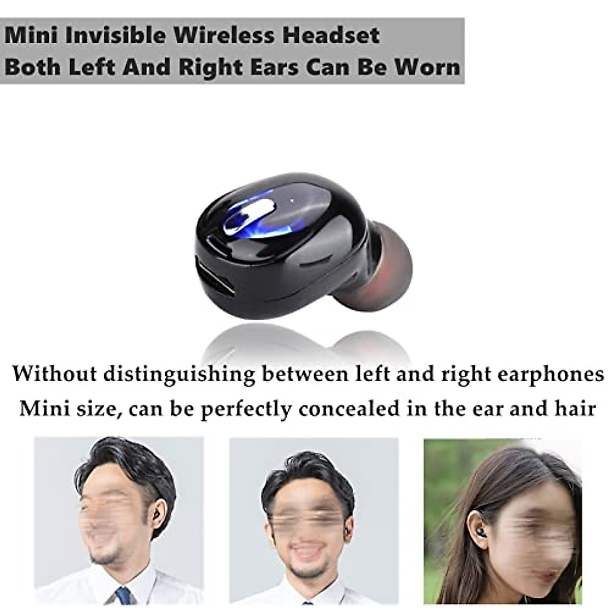 Wireless Earbuds, Single Bluetooth Earbud 5.0, Mini Invisible Headset, in-Ear Headphone with Charging Cable, HiFi Stereo Headset for Sports Driving, 5 Hrs Playtime for iOS Android Phones PC (Black)