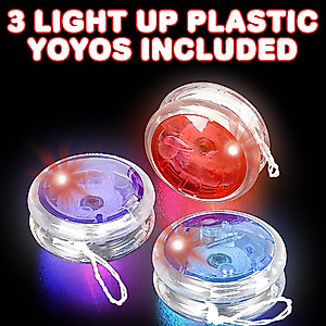 ArtCreativity Light Up Plastic Yoyos for Kids, Set of 3, Classic Yo-Yo Toys with Flashing LEDs, Light-Up Birthday Party Favors, Goodie Bag Fillers, Holiday Stocking Stuffers, Classroom Prizes