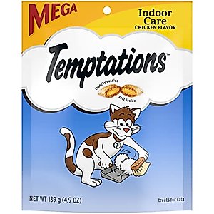 TEMPTATIONS Indoor Care Crunchy and Soft Cat Treats, Chicken Flavor, 4.9 oz. Pouch (Pack of 10)