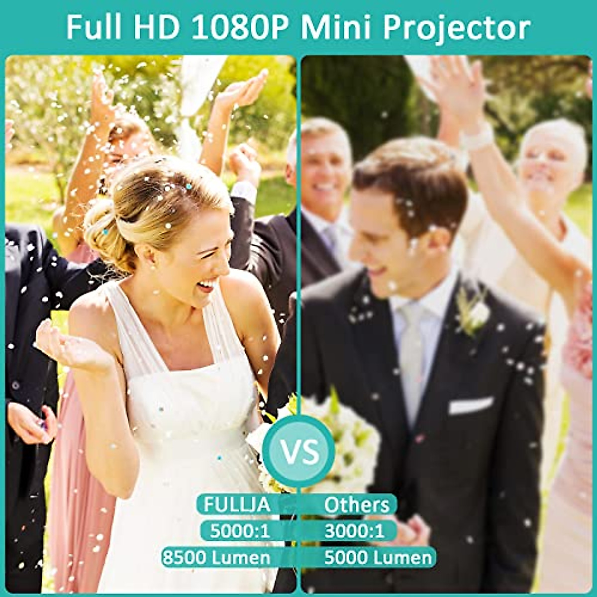 Mini Portable Projector 1080P Home Theater Video Projector - Full HD 8500 Lumens LED Movie Projector Compatible with HDMI, PS4, VGA, USB, TF, AV, Laptop, Smartphone, Small Outdoor Projector