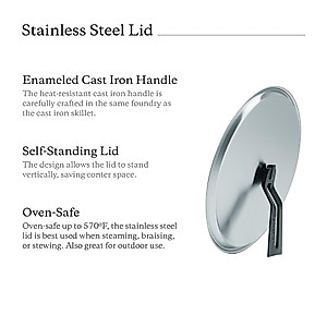 Vermicular Oven-Safe Skillet with Stainless Steel Lid | 28cm (11”) | Aluminum Handle | Lightweight Enameled Cast Iron Pan with Non-Toxic Enamel Finish | Induction-compatible | Made in Japan