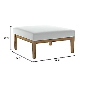 Modway Bayport Teak Wood Outdoor Patio Ottoman in Natural White