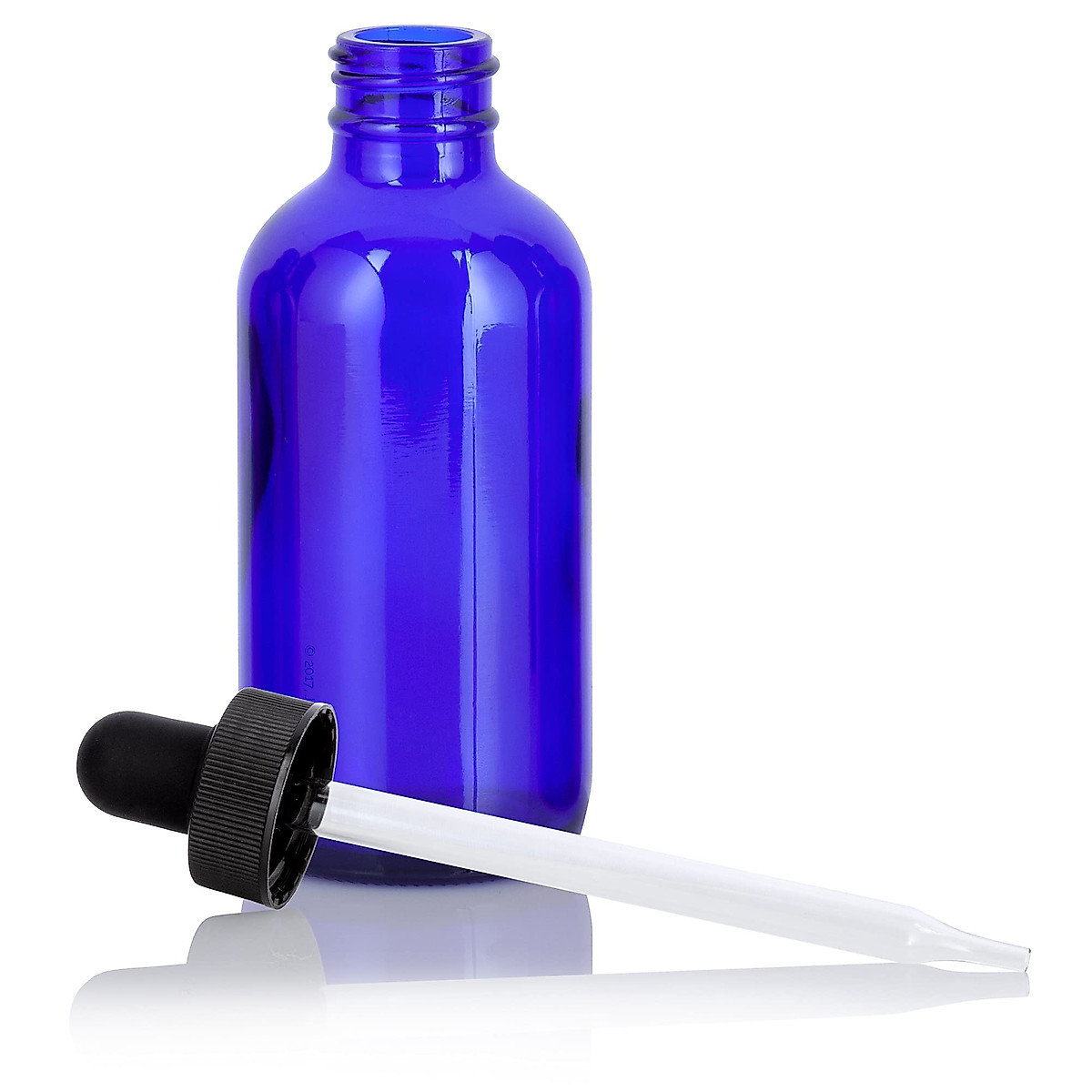 JUVITUS 4 oz / 120 ml Cobalt Blue Glass Boston Round Bottle with Black Dropper (2 Pack) + Clear Travel Bag