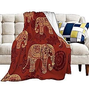 Elephant Blanket Elephant Throw Blanket for Women Elephant Decor Red Blanket for Couch Super Warm Soft Plush Lightweight Fleece Flannel Blanket Winter Bedding Blanket Gifts for Kids Adults 40"x50"