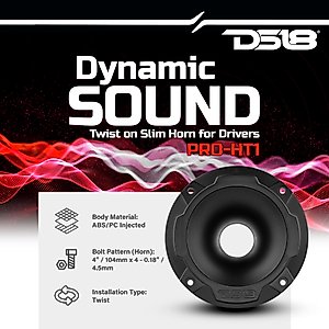 DS18 PRO-HT1 Twist on Slim Profile Exit Horn ABS/PC Plastic Waveguide for Drivers with 1" Throat, 1.77" Depth, 4.5" Diameter - Short Exit Horn Wave Guide for Compression Drivers