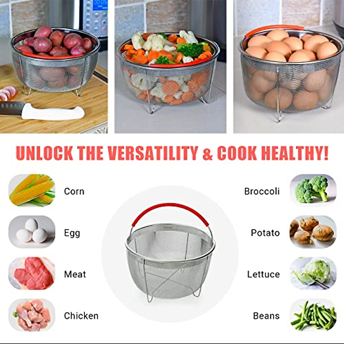 Original Salbree Steamer Basket for 6 quart Instant Pot Accessories, Stainless Steel Strainer and Insert fits IP Insta Pot, Instapot 6 qt, Other Pressure Cookers & Pots, with Handle [3qt 8qt avail]