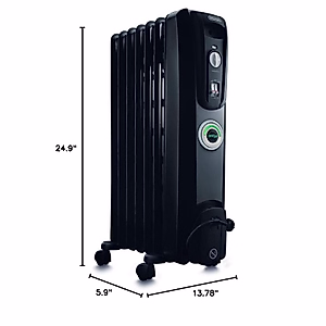 De'Longhi Oil filled Radiator Heater, 1500W Electric Space Heater for indoor use, portable room heater, Energy Saving, full room like office and bedroom with safety features, EW7707CB