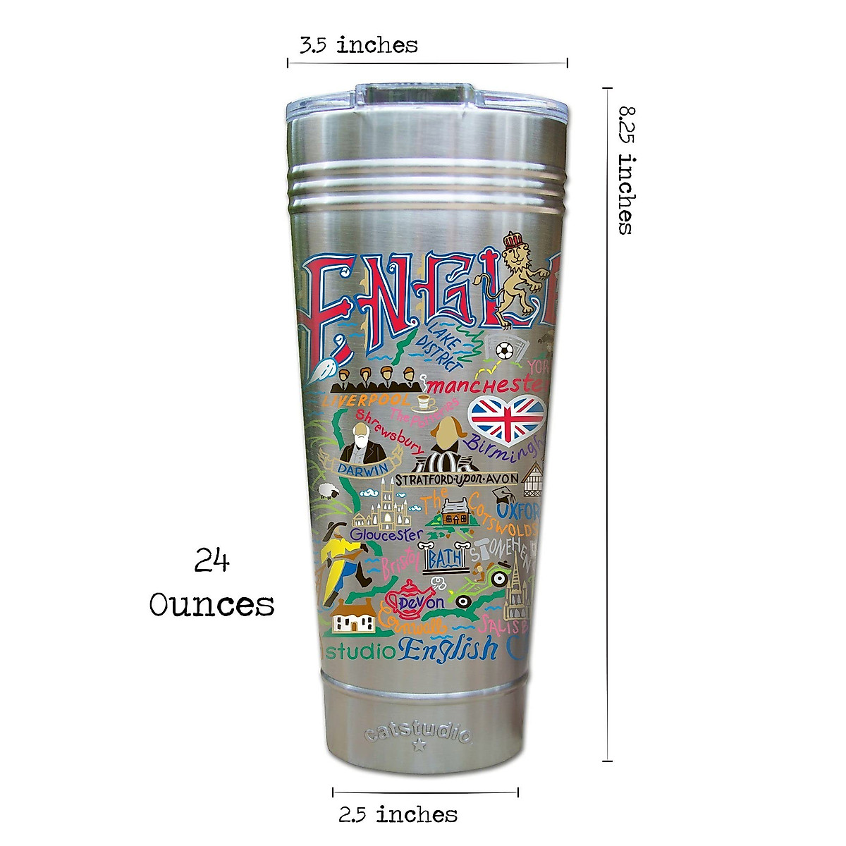 Catstudio England Thermal Tumbler | Triple Wall Insulation With Non Slip Bottom | Great Travel Cup for Water, Coffee, Tea, or Smoothies