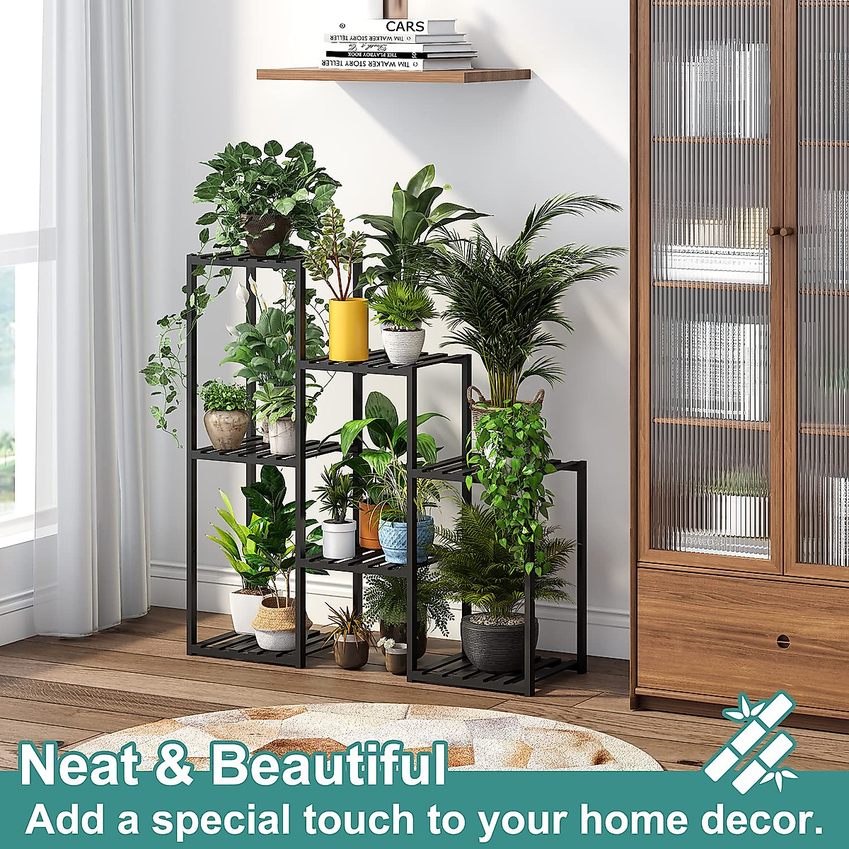Bamboo Plant Stand Indoor Plants Multiple Plant Stands Wood Outdoor Tiered Plant Shelf for Multiple Plants, 7 Potted Ladder Plant Holder Table Plant Pot Stand for Window Garden Balcony Living Room