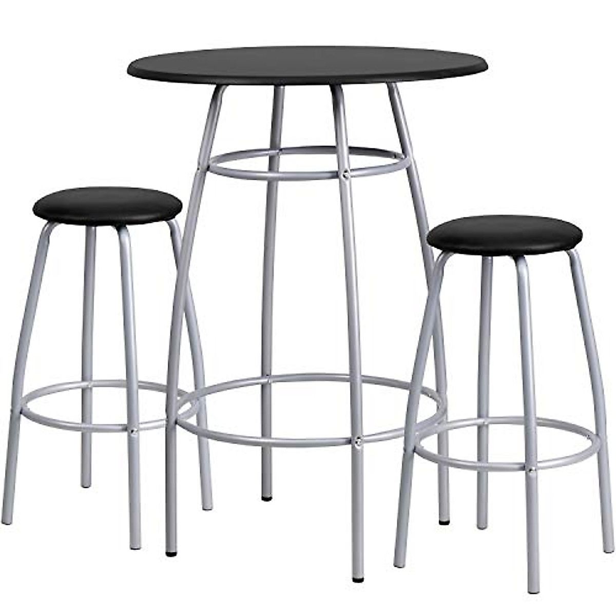 Flash Furniture Daria Bar Height Table Set with Padded Stools Black