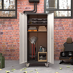 71'' Tall Metal Storage Cabinet with Wheels, Rolling Garage Cabinet with Lockable Doors and Adjustable Shelves, Metal Utility Cabinet for Garage and Home, Easy-Assembly