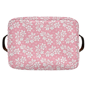 NFMILI Floral Pink and White Storage Basket, Fabric Storage Cubes Bins, Open Home Storage Bins with Handles, Foldable Cubes Closet Organizer Boxes 14.2 x 10.2 x 8.3 in (Large - 2 Pack)