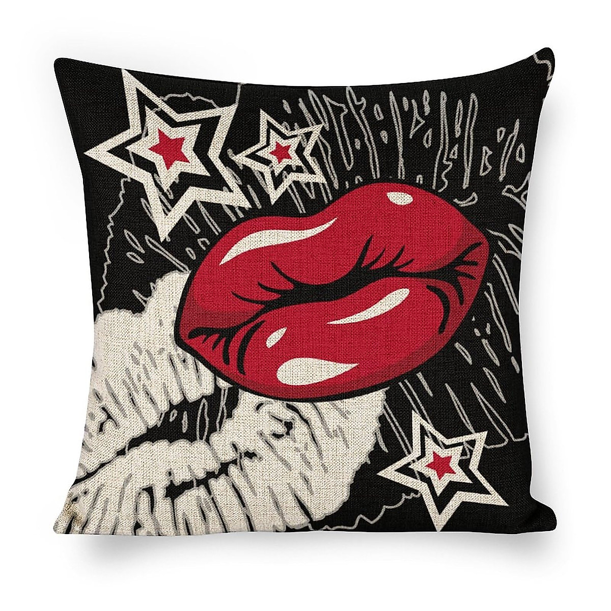 JOJOART Red Sexy Kiss Star Linen Pillow Covers 18x18In Set of 1 Pop Art Style ThrowPillow Covers Decorative Square Pillowcase Protector Cushion Case for Sofa Couch Bed Pillow Pillowcases
