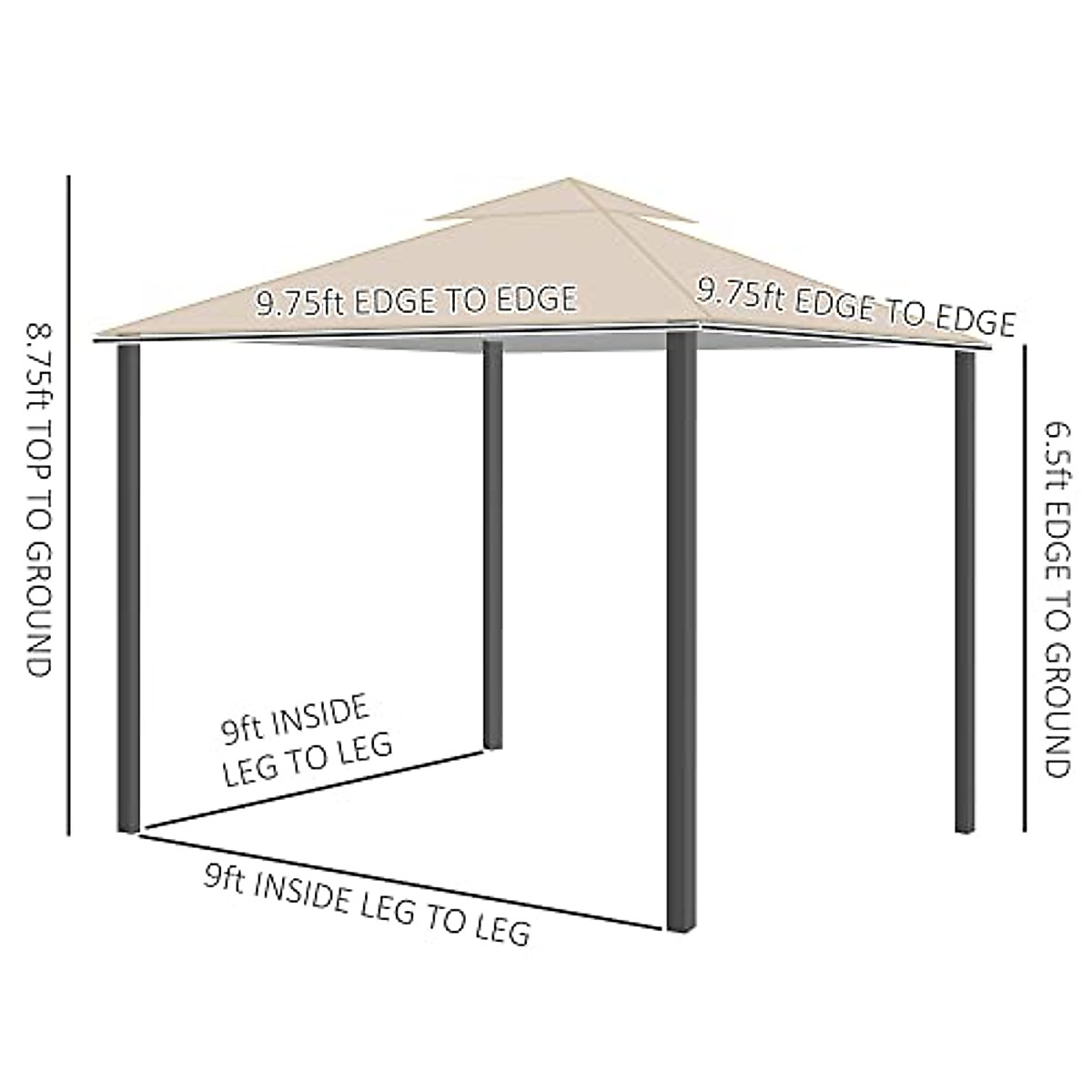 Outsunny 10' x 10' Patio Gazebo, Outdoor Gazebo Canopy Shelter with Double Vented Roof, Netting and Curtains, for Garden, Lawn, Backyard and Deck, Khaki