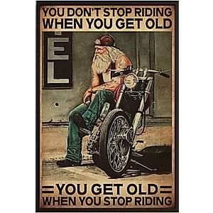 Eeypy Motorcycle You Don’t Stop Racing When You Get Old Cat Poster Tin Sign Iron Painting Home Family Lovers Gift Funny Metal Bedroom Novelty Retro Parlor Courtyard Wall Decor 8x12 Inch