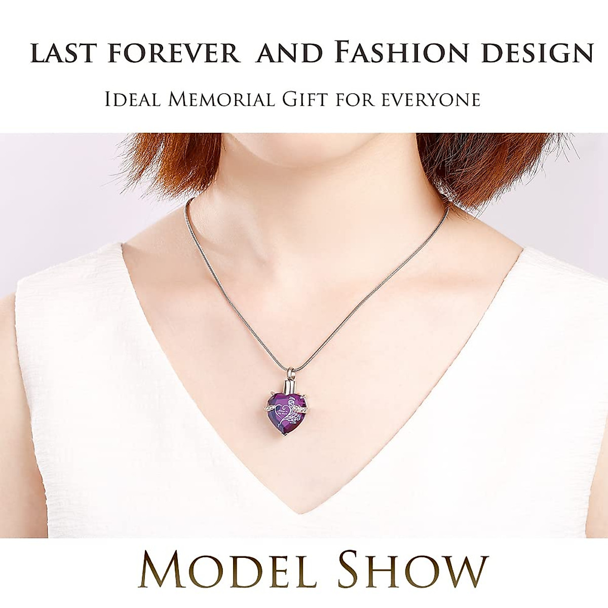 RIMZVIUX Purple Always In My Heart Urn Necklaces for Ashes Cremation Jewelry for Ashes Necklace Mom Grandma Daughter Wife Women Gift