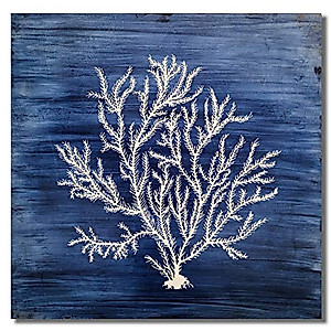 Yihui Arts Nautical Canvas Wall Art Hand Painted Navy Blue and White Coastal Painting Modern Abstract Tree Artwork for Living Room Bedroom Hall Way Decor