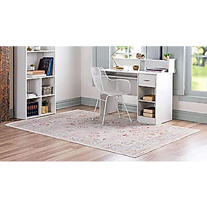 Unique Loom Noble Collection Country, Traditional, Distressed, Vintage, Botanical, Border Area Rug, 5' 1" x 7' 10" Rectangle, Ivory/Blue