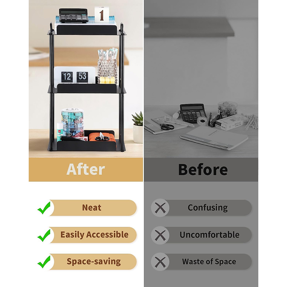 KATHY&BOB Bathroom Countertop Organizer, Make-up Desk Organization, Dressing Shelf Desktop Storage for Bathroom Cosmetic Dorm Kitchen Living Room, Multipurpose Cubicle Display Rack (Black, 3 Tiers)