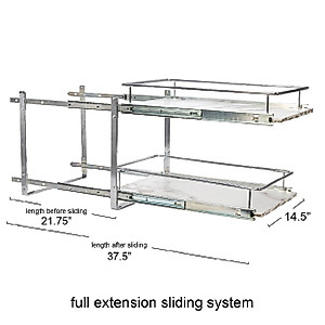 Household Essentials Faux Marble C53345-1 Glidez 2-Tier Kitchen Cabinet Organizer | Pull Out Shelves for Storage | 22 in D x 14.5 in W x 17 in H Wide