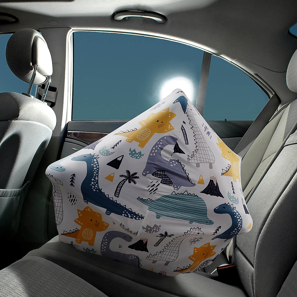 YIVEKO Stretchy Baby Car Seat Cover for Boys Girls, Nursing Covers for Breastfeeding, Shopping Cart/High Chair/Stroller Covers, Baby Car Seat Canopy, Breastfeeding Cover-Dinosaur
